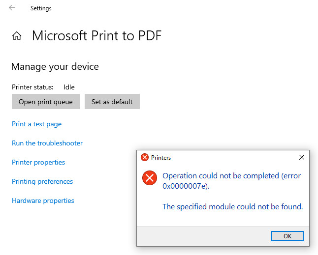 Printer error 0x0000007e