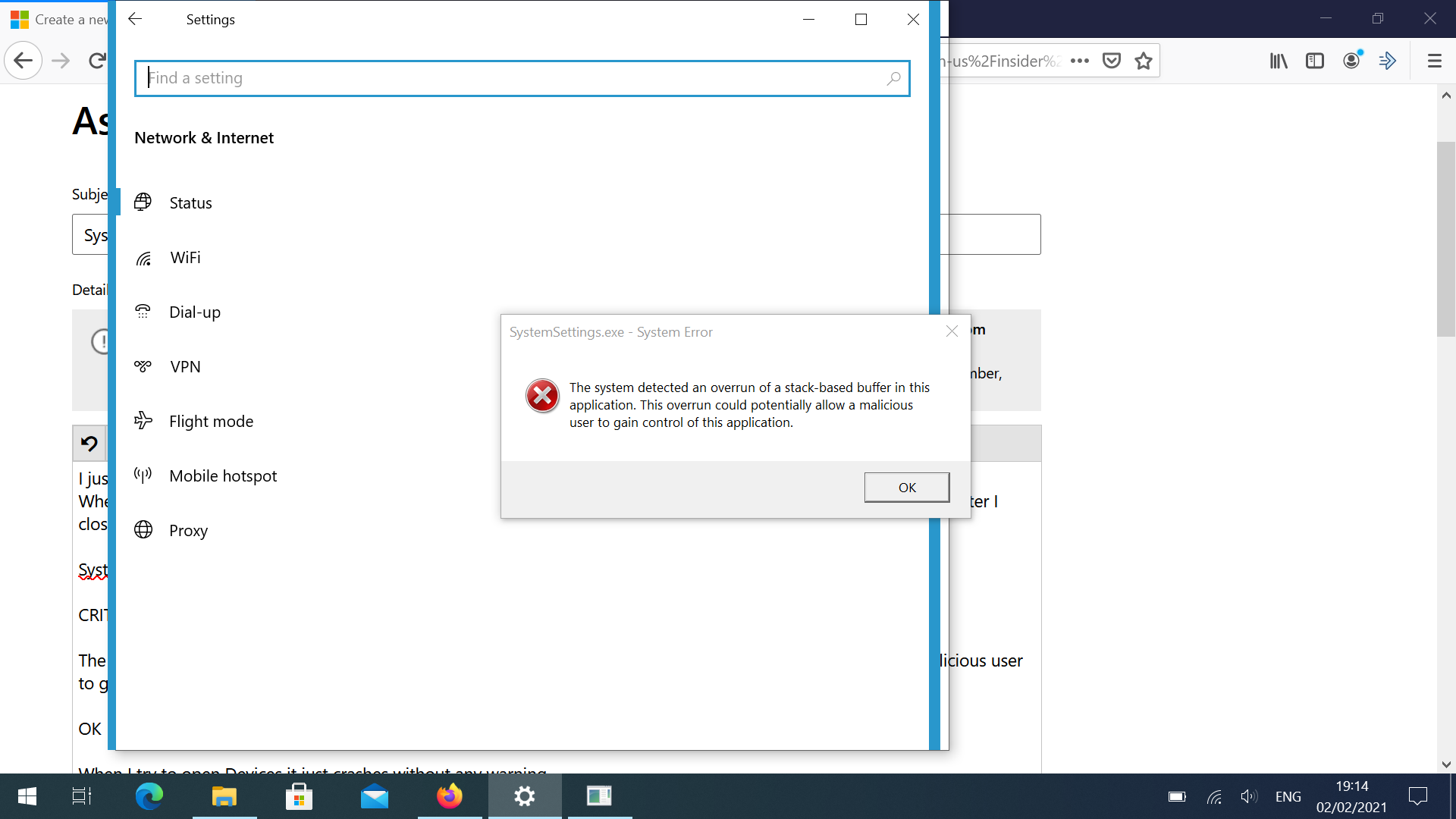 SystemSettings exe System Error Overrun Stack Based Buffer